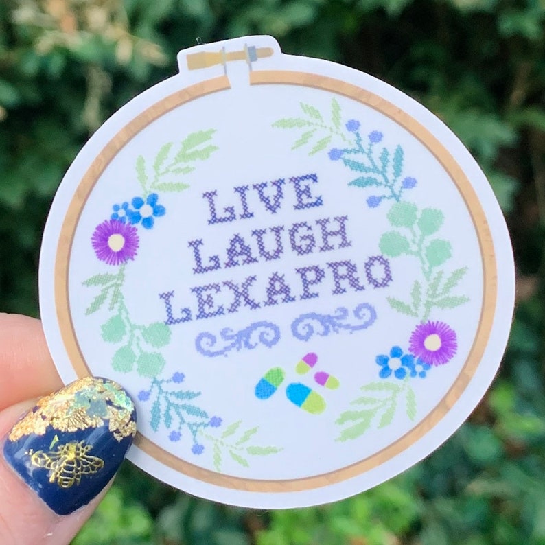 Cross Stitch Live Laugh Lexapro Mental Health Vinyl Decal Sticker - Etsy