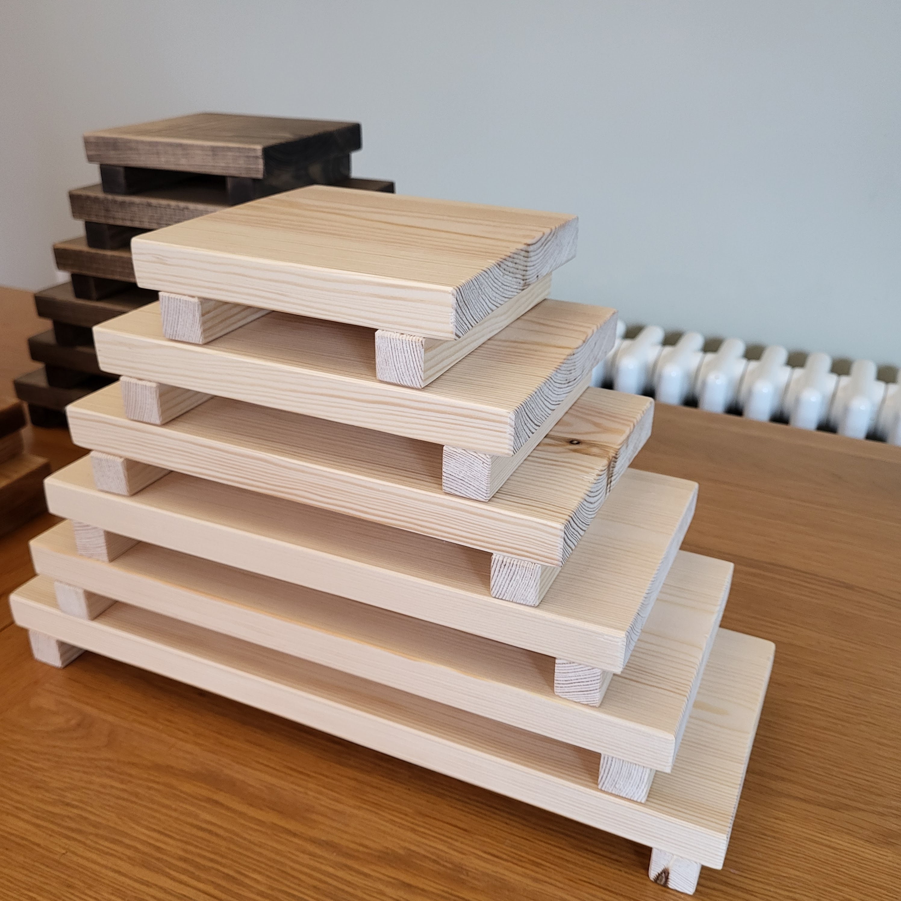 Wooden Table Risers, Countertop Trays, Trestle Tables, Display Shelf ...