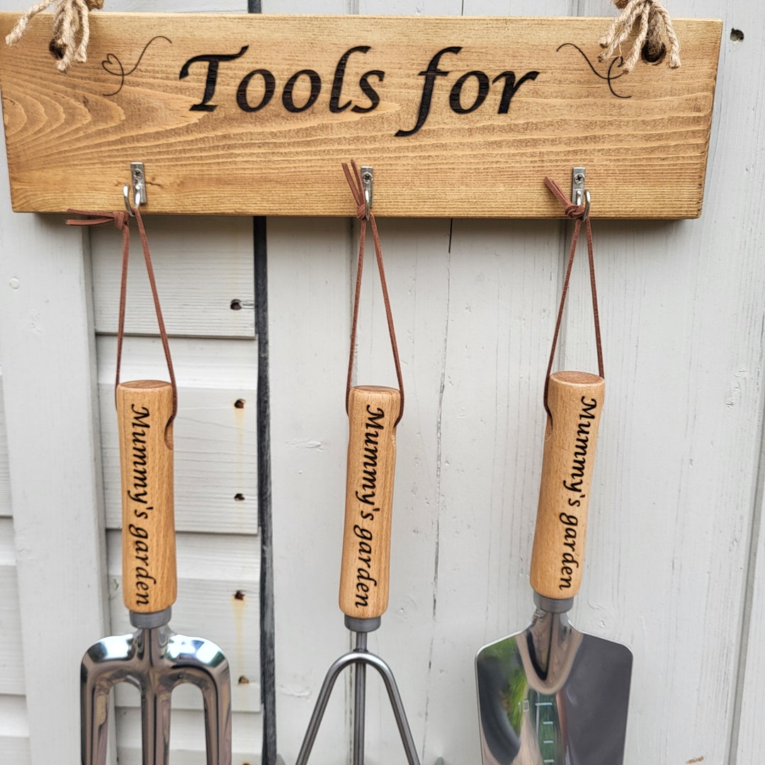 Garden Tool Set. 4 Piece Tool Set With Hanger and Laser Engraved Tools ...