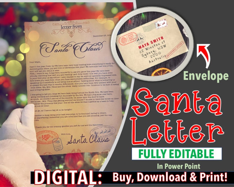 EDITABLE- Santa Claus Letter Printable, Santa Nightlight Letter, Letter ...