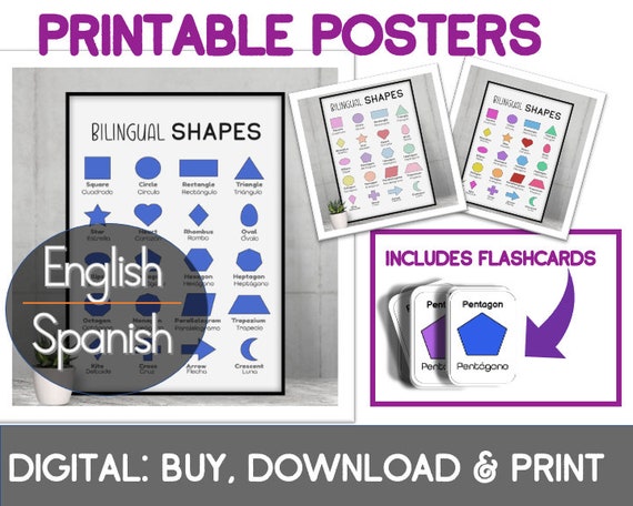 3X Bilingual Shapes Poster Bilingual Shapes Flashcards L - Etsy