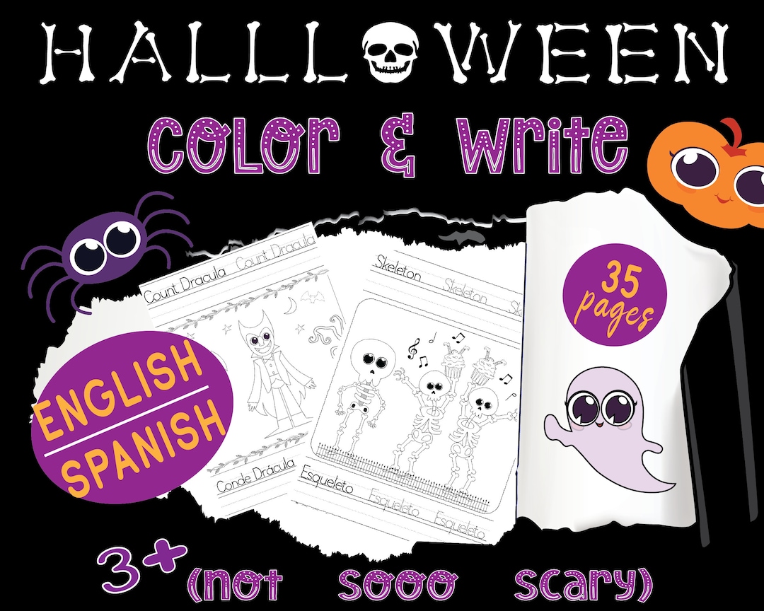 English Spanish Halloween Coloring Tracing Writing Book - Etsy