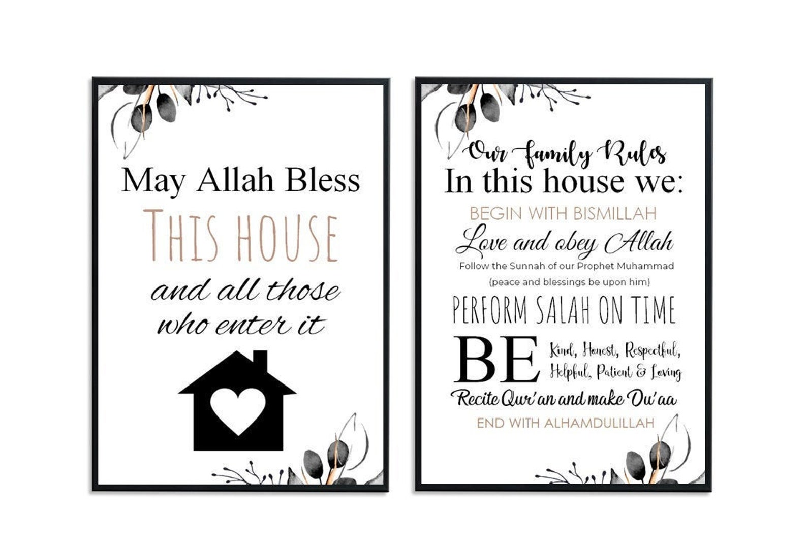 Set of Two Islamic Home Decor Prints, Muslim Family Rules, Islamic ...