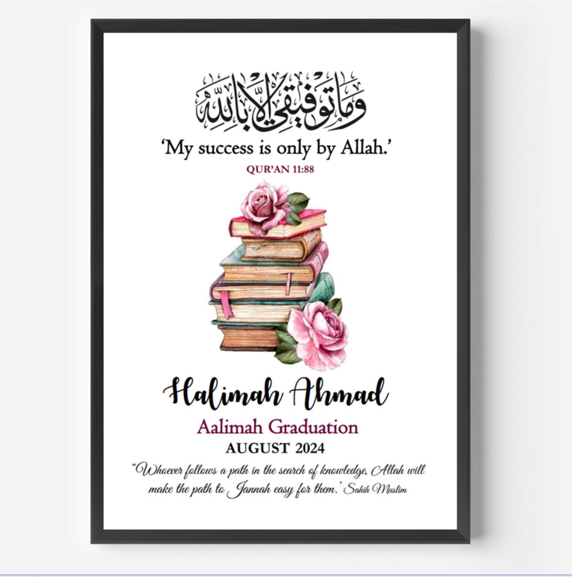 Aalimah Completion Gift, Frame, Hafizah Gifts, Hifz Completion ...