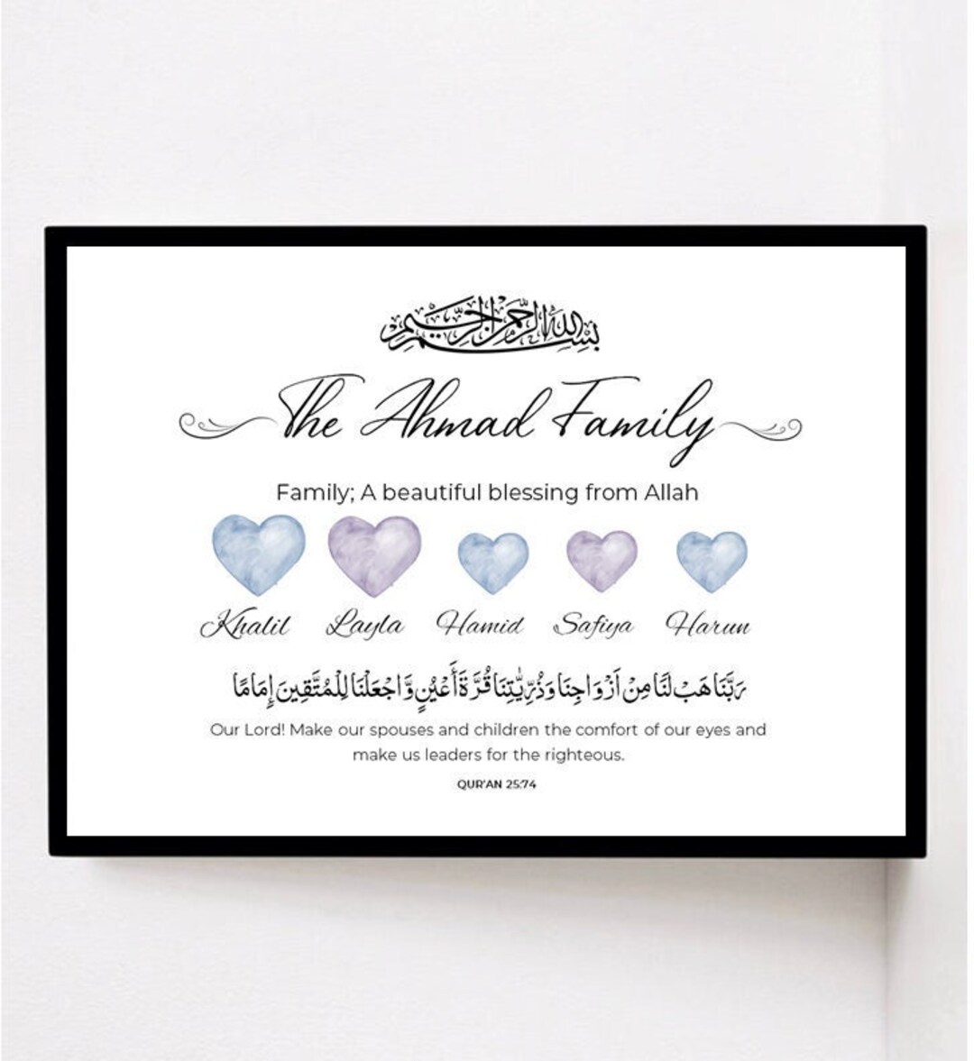 Personalised Islamic Family Frame, Islamic Frame Gift, Islamic Family ...