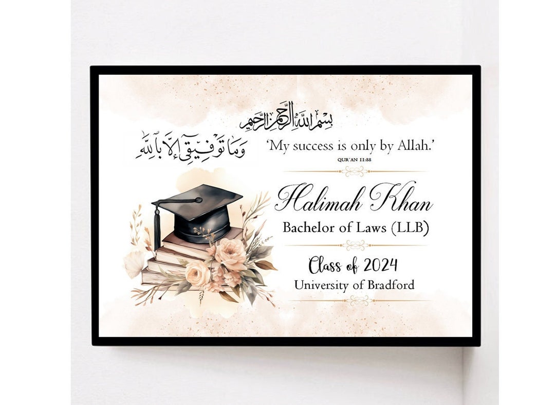 Personalised Islamic Graduation Frame, Islamic Graduation Gift, Muslim ...