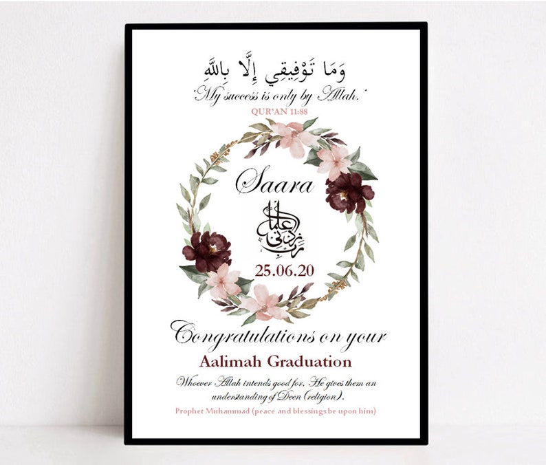 Personalised Islamic Graduation Frame, Aalimah Graduation Gift, Muslim ...