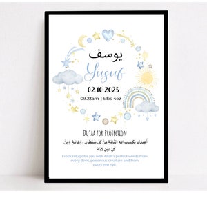 Personalised Islamic Baby Boy Print, Islamic Baby Frame, Islamic Baby ...
