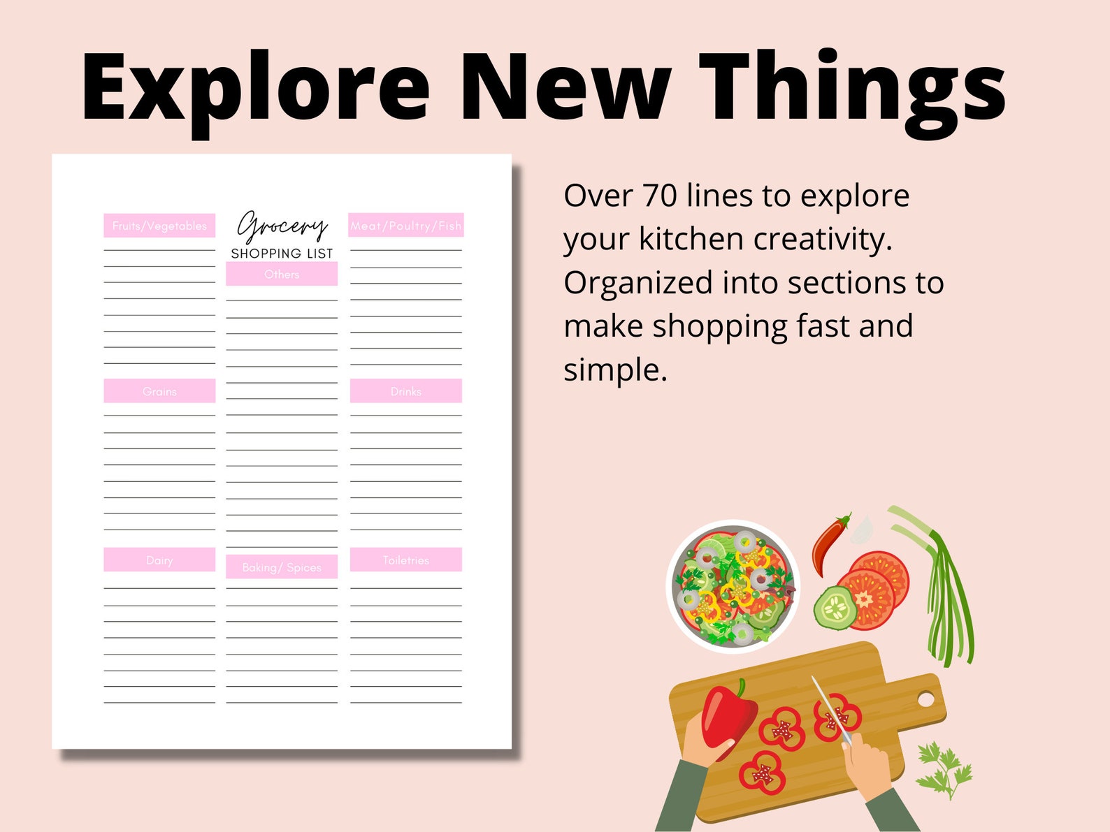 Pink Grocery List- Digital Grocery List- Weekly Grocery List, Online ...