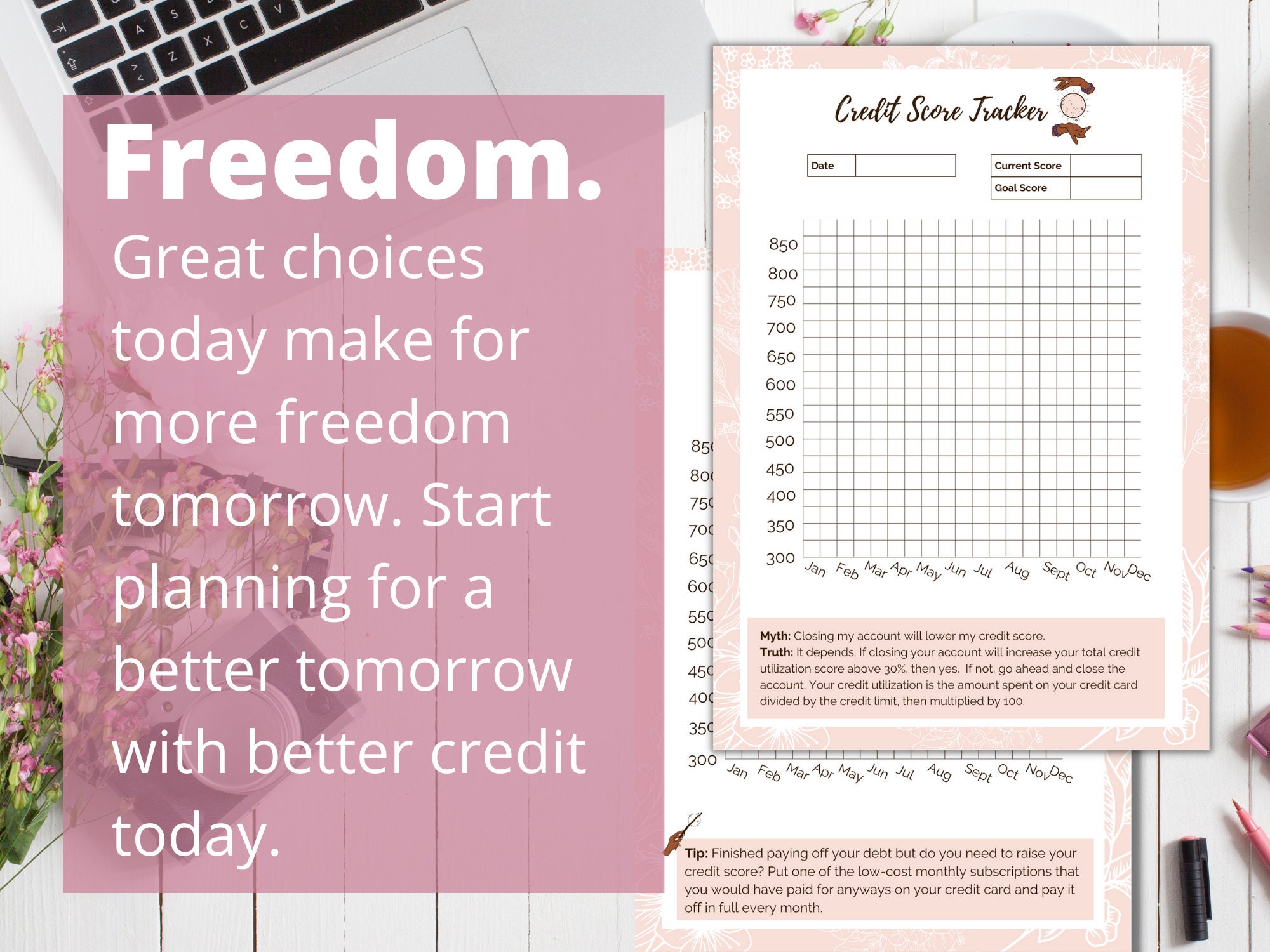 Cute Pink Credit Score Tracker - That Witch Has Good Credit - US/A4/A5 ...