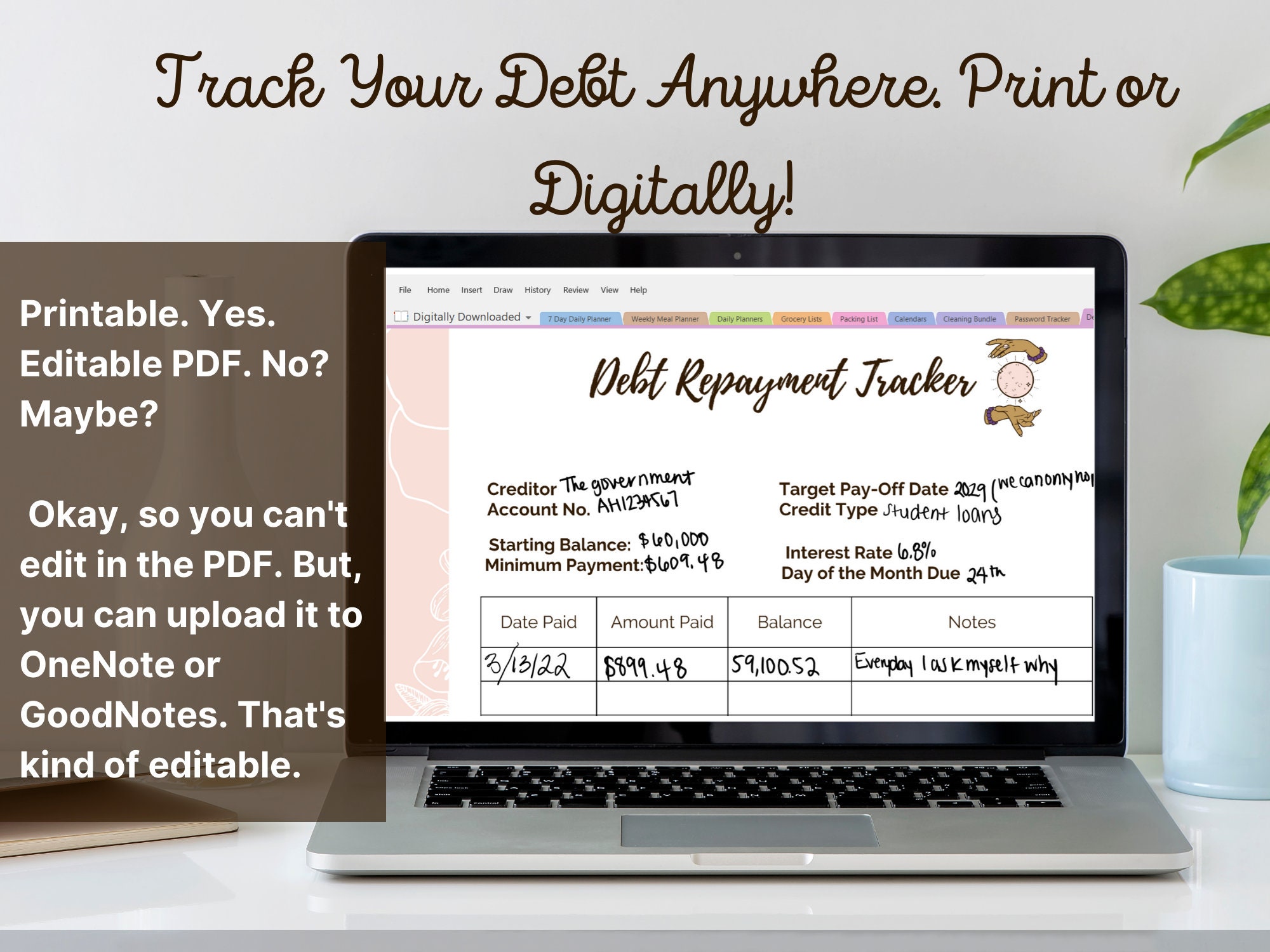 Cute Pink Debt Repayment Planner Broke Witch, Be Gone US/A4/A5/A6 ...