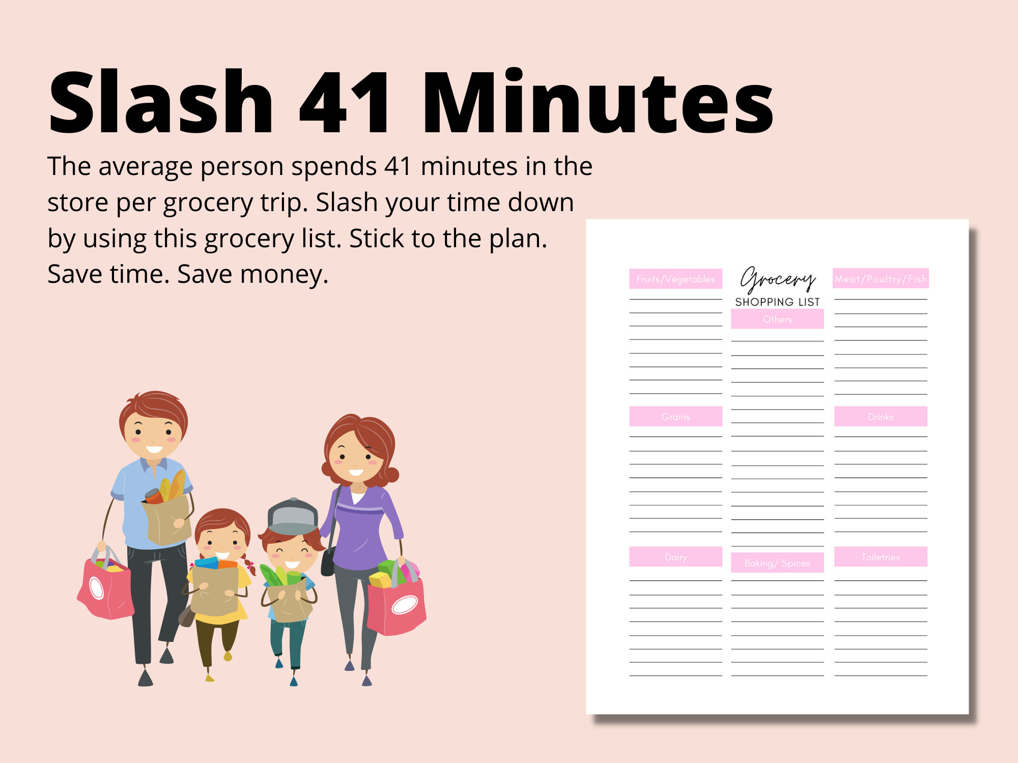Pink Grocery List- Digital Grocery List- Weekly Grocery List, Online ...