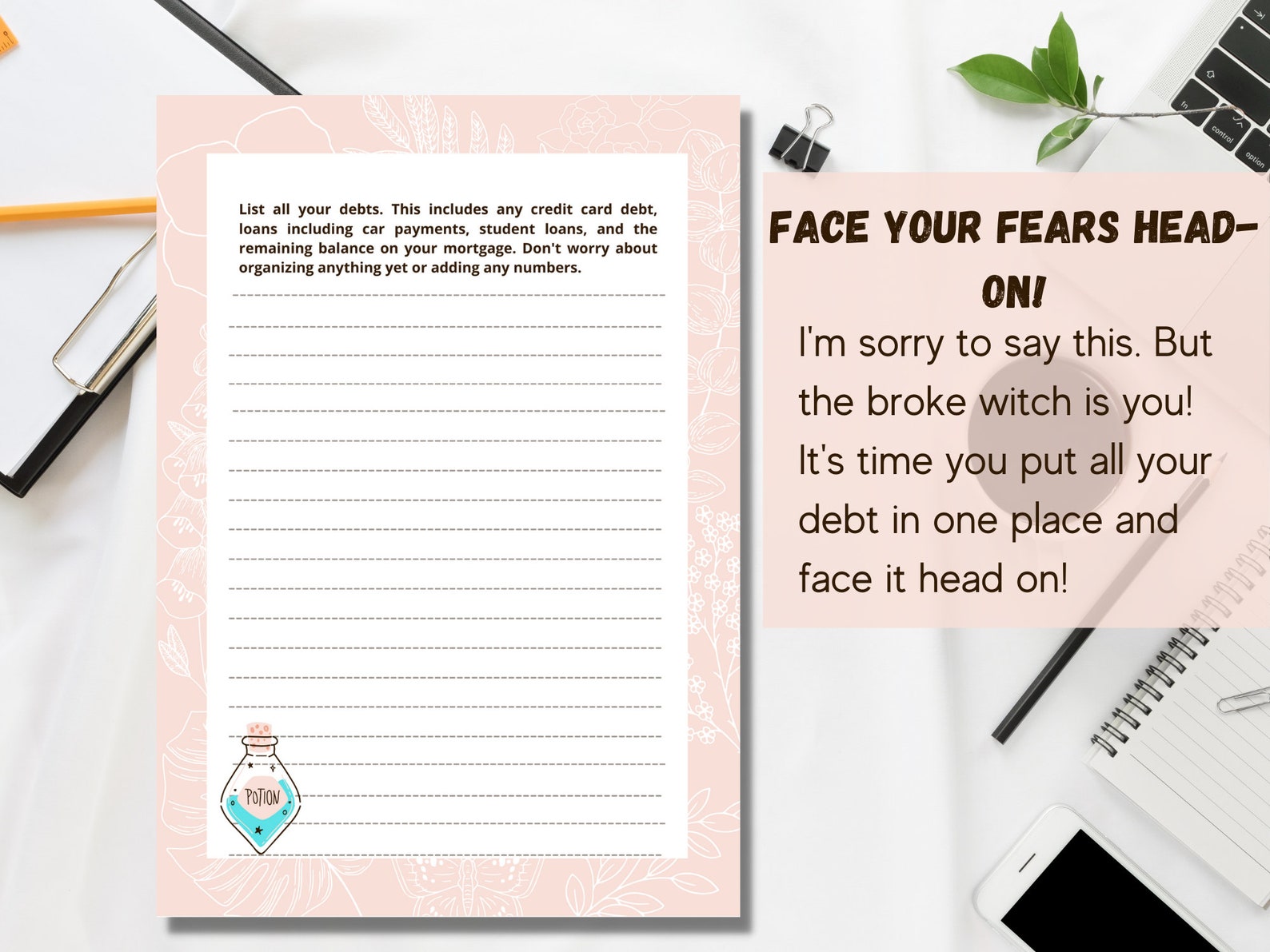 Cute Pink Debt Repayment Planner - Broke Witch, Be Gone! - US/A4/A5/A6 ...