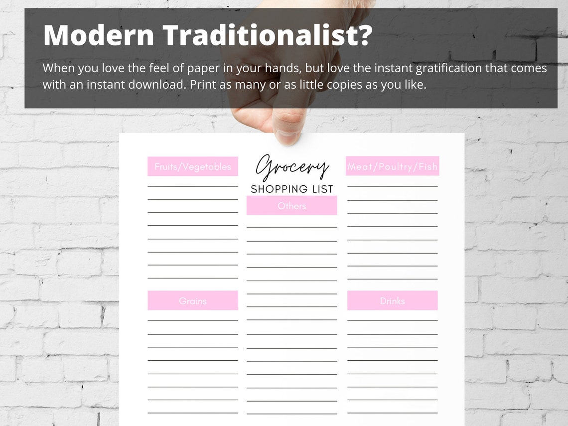 Pink Grocery List- Digital Grocery List- Weekly Grocery List, Online ...
