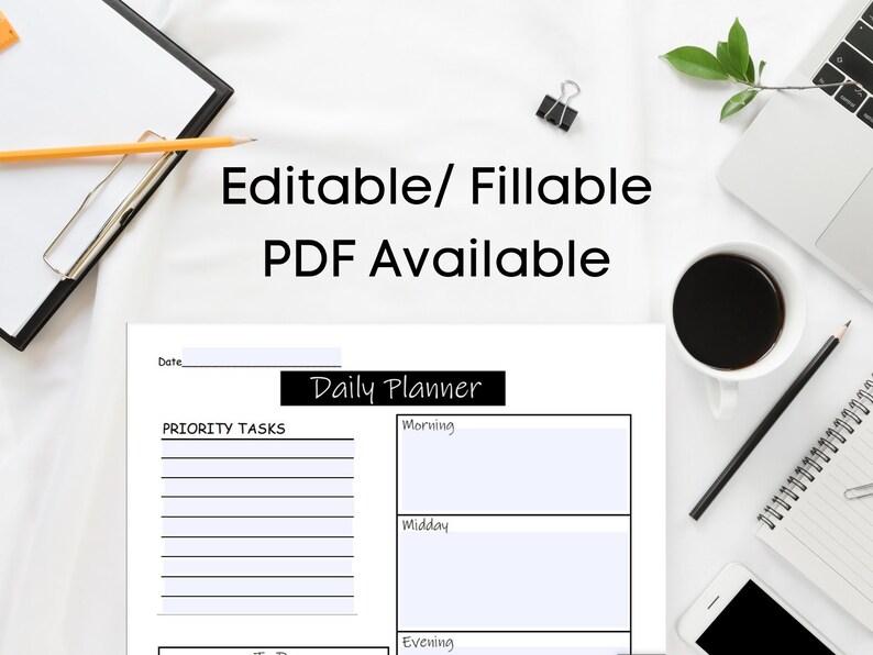 Monochrome Daily Planner Sheets- Simple One-page Downloadable Planner ...