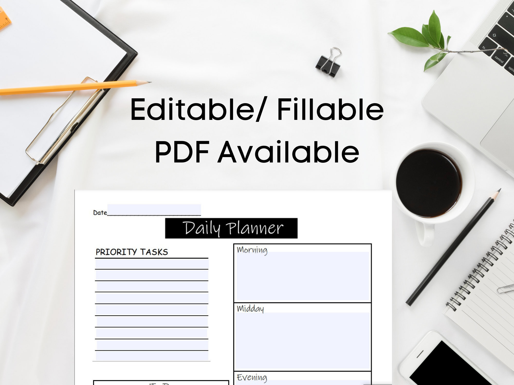 Monochrome Daily Planner Sheets- Simple One-page Downloadable Planner ...