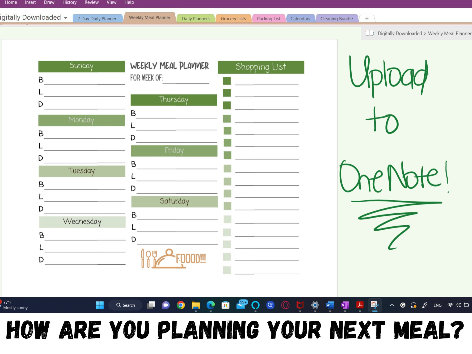 Army Green Weekly Meal Planner With Grocery List (PDF) - Etsy