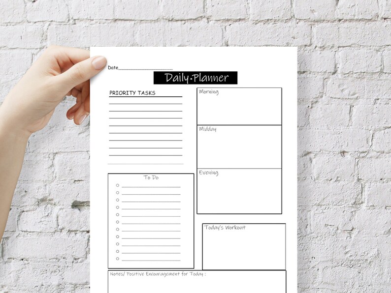 Monochrome Daily Planner Sheets- Simple One-page Downloadable Planner ...