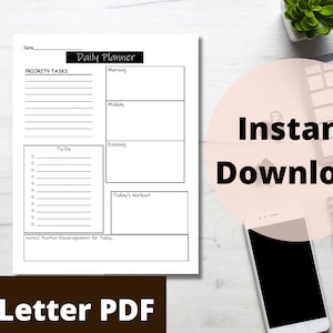 Monochrome Daily Planner Sheets- Simple One-page Downloadable Planner ...