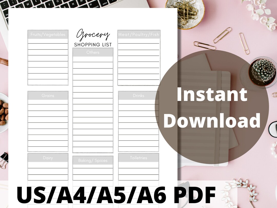 Simple Weekly Grocery List Printable in Gray Box-save Time Every Week ...