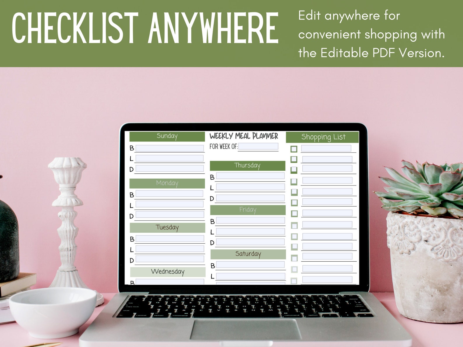 Army Green Weekly Meal Planner With Grocery List (PDF) - Etsy