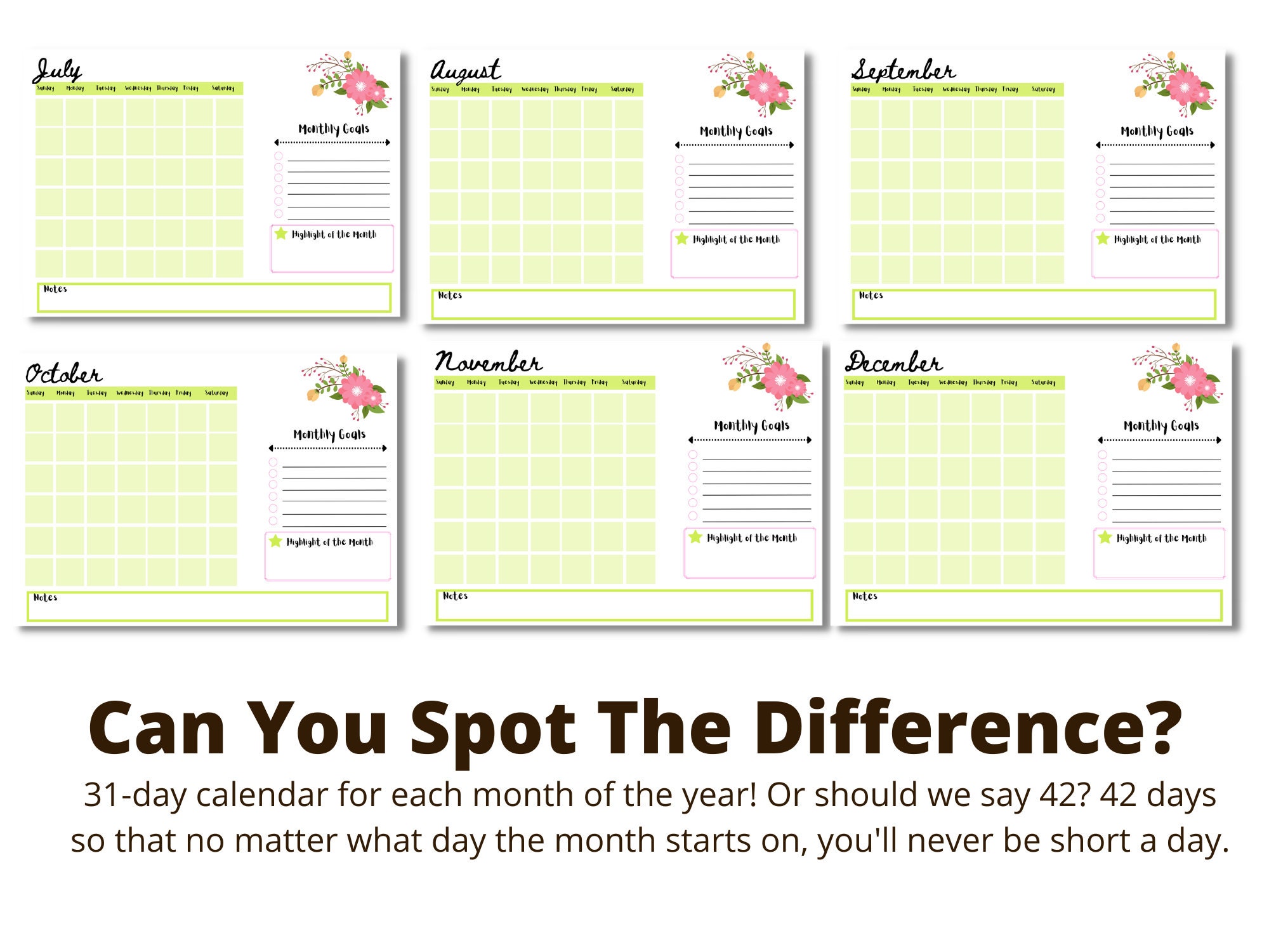 Blank Calendar Printable - Large Wall Calendar- Monthly Calendar- Cute ...