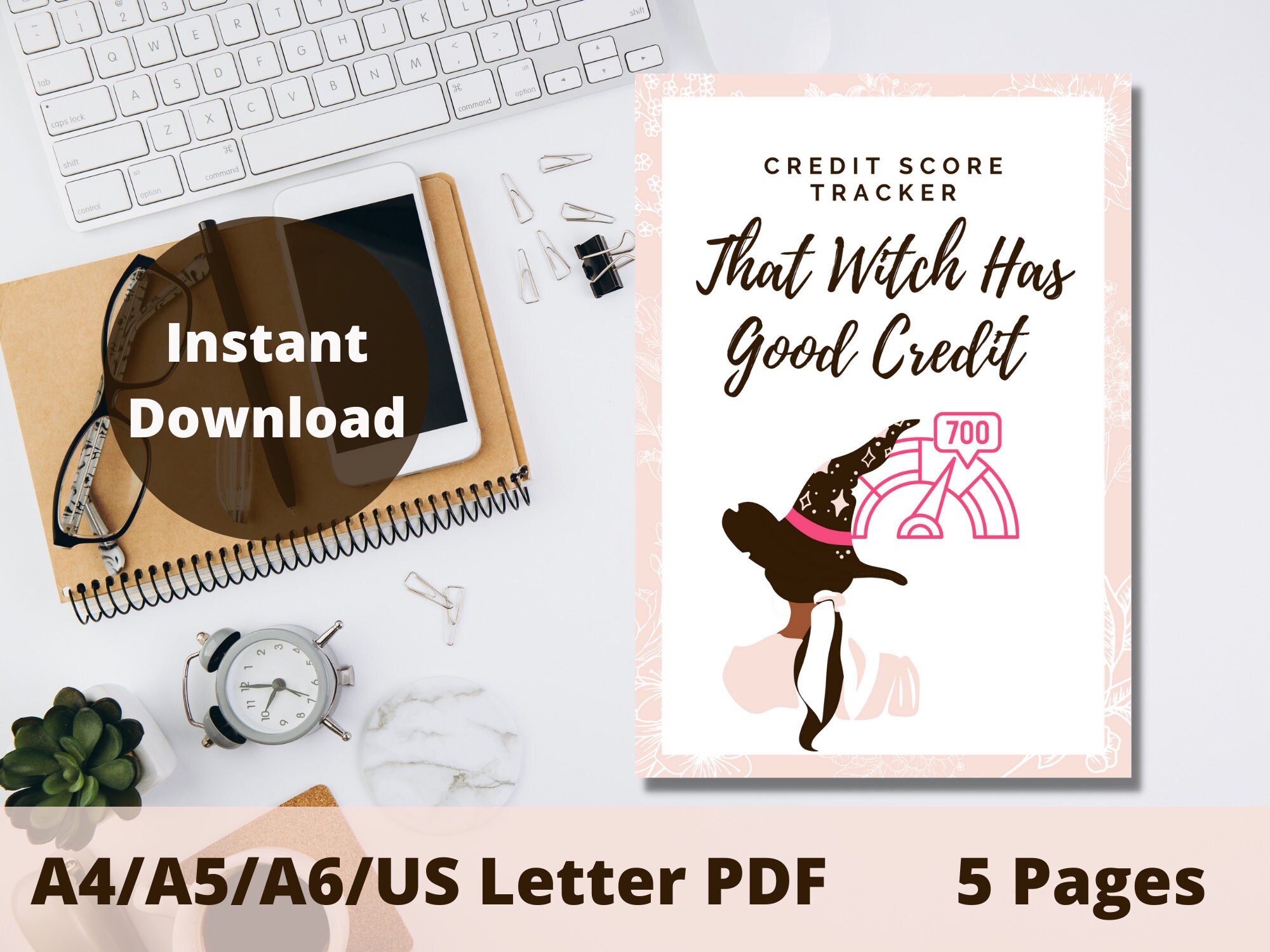 Cute Pink Credit Score Tracker - That Witch Has Good Credit - US/A4/A5 ...