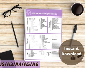 The Ultimate Travel Packing Checklist in Pink-us Letter/a4/a5/a6 ...