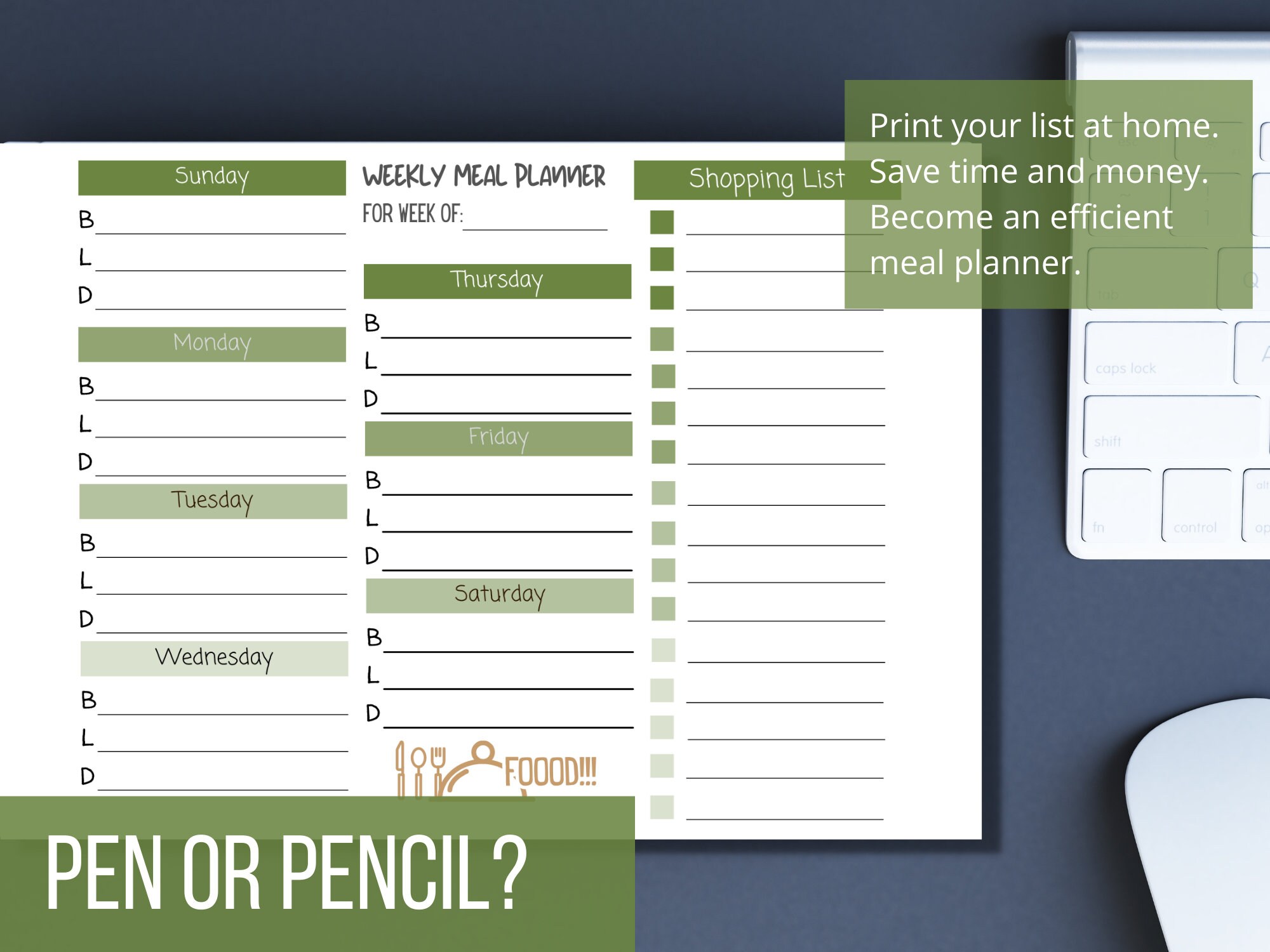 Army Green Weekly Meal Planner With Grocery List (PDF) - Etsy