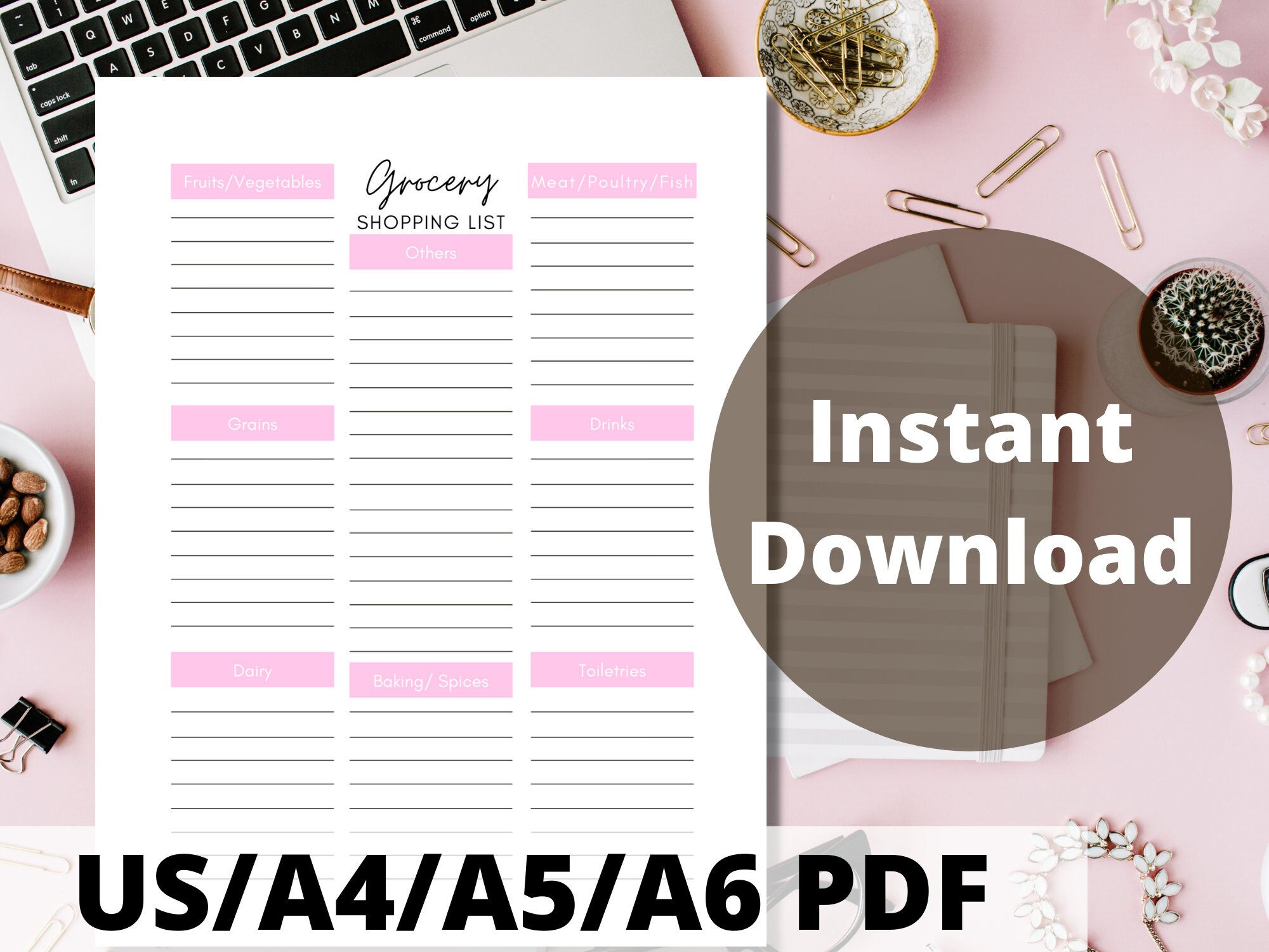 Pink Grocery List- Digital Grocery List- Weekly Grocery List, Online ...