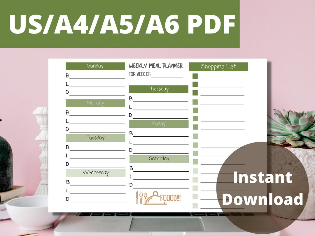 Army Green Weekly Meal Planner With Grocery List (PDF) - Etsy