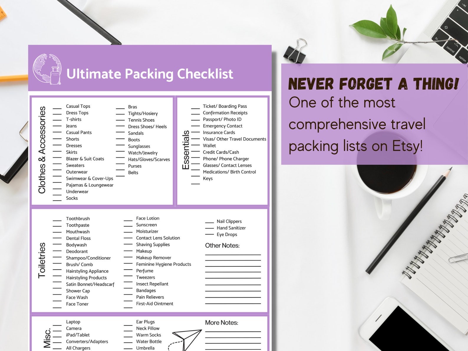 The Ultimate Travel Packing Checklist in Lavender-printable Checklist ...