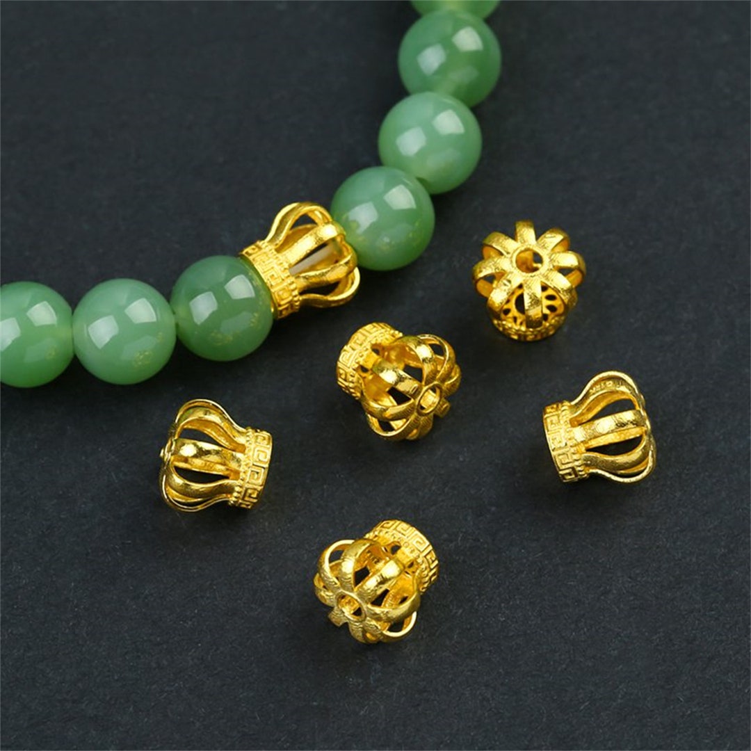 18K Solid Gold Crown Beads Solid Gold Queen Bead Princess - Etsy
