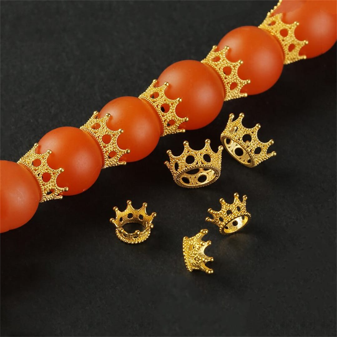 1pc 18K Solid Gold Crown Beads, Solid Gold Queen Bead, Princess Beads ...