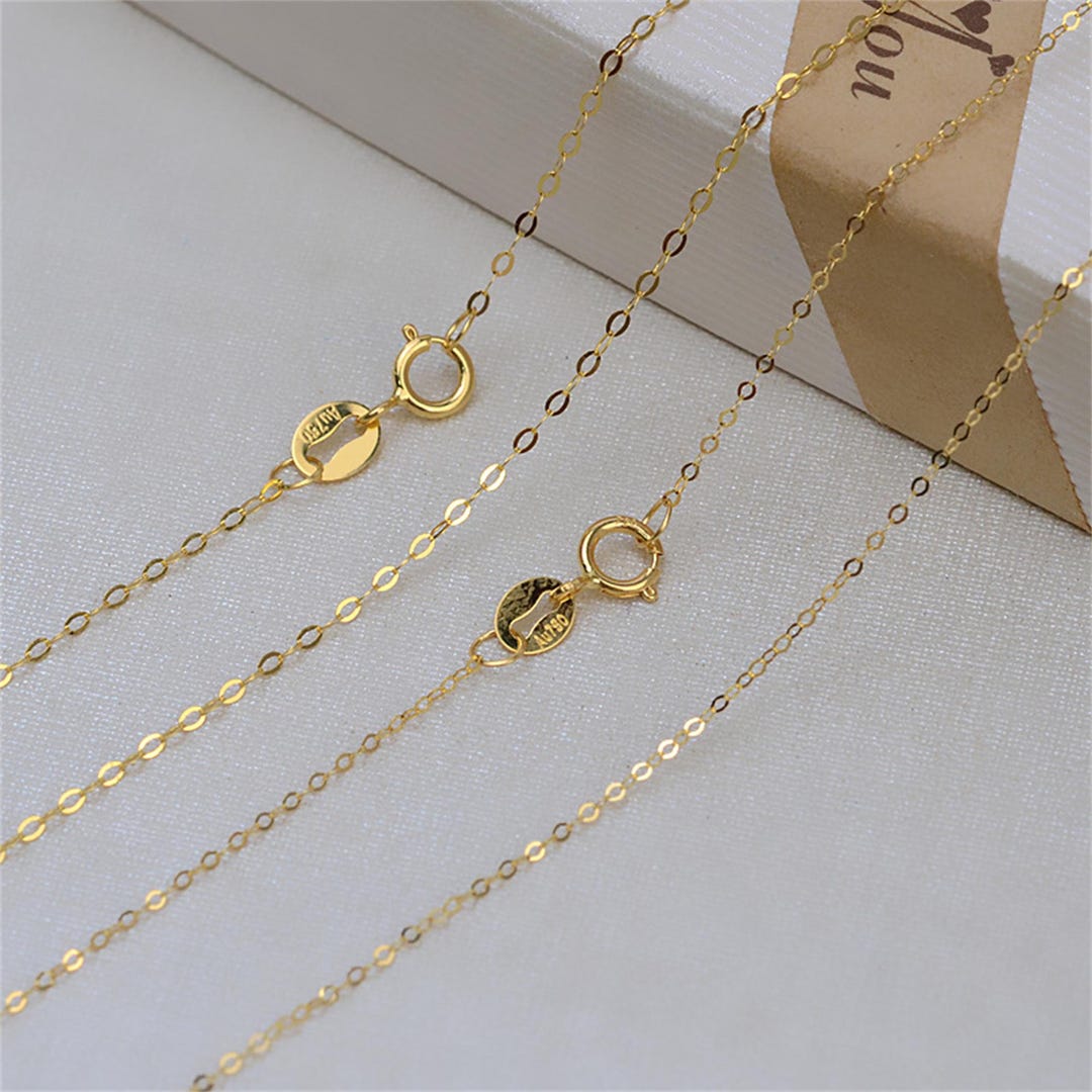 AU750 18K Solid Gold Flat O Chain Necklace, Solid Yellow Gold Cable ...