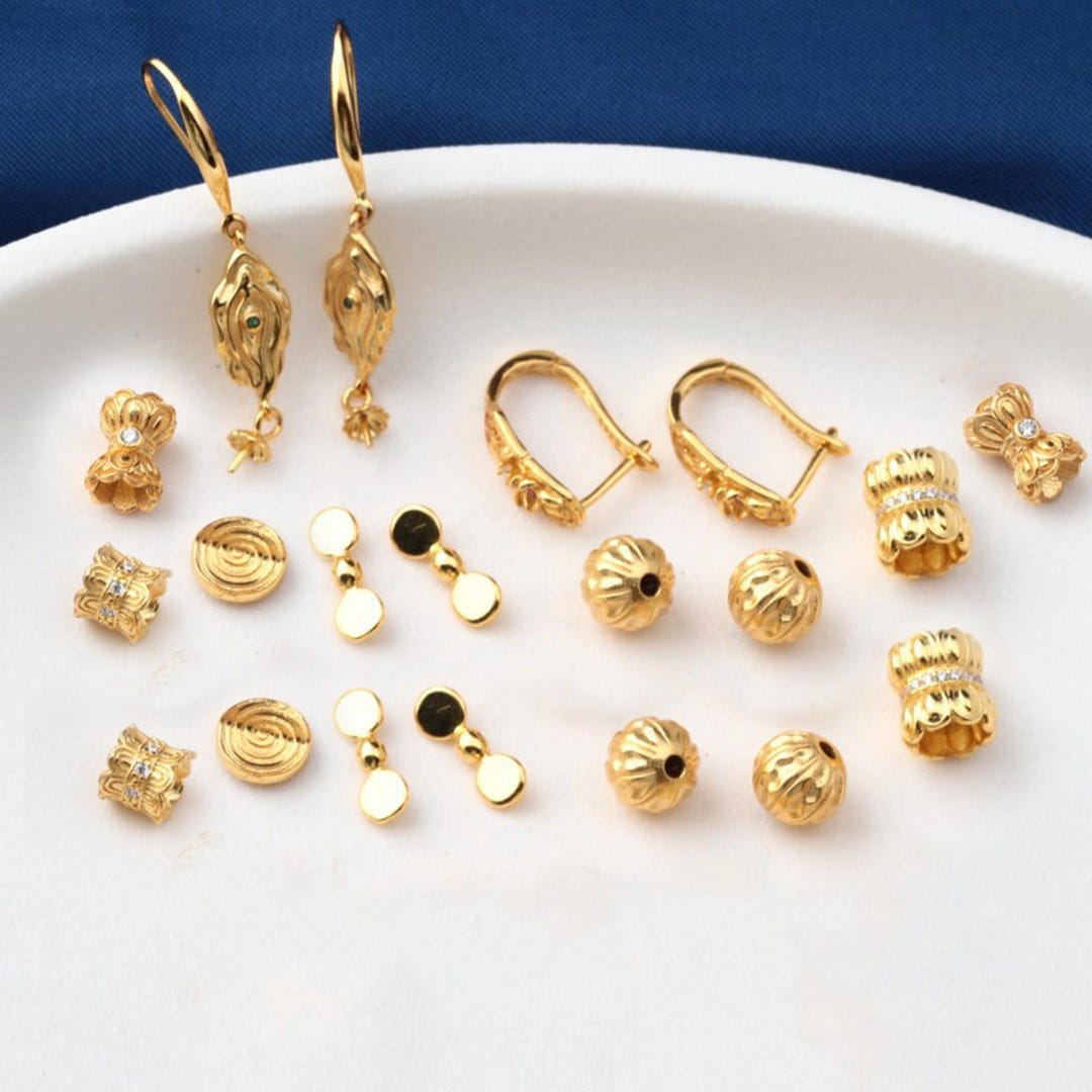 Gold Plated Over Sterling Walnut Beads, Nut Bead, Snack Bead, Groundnut ...