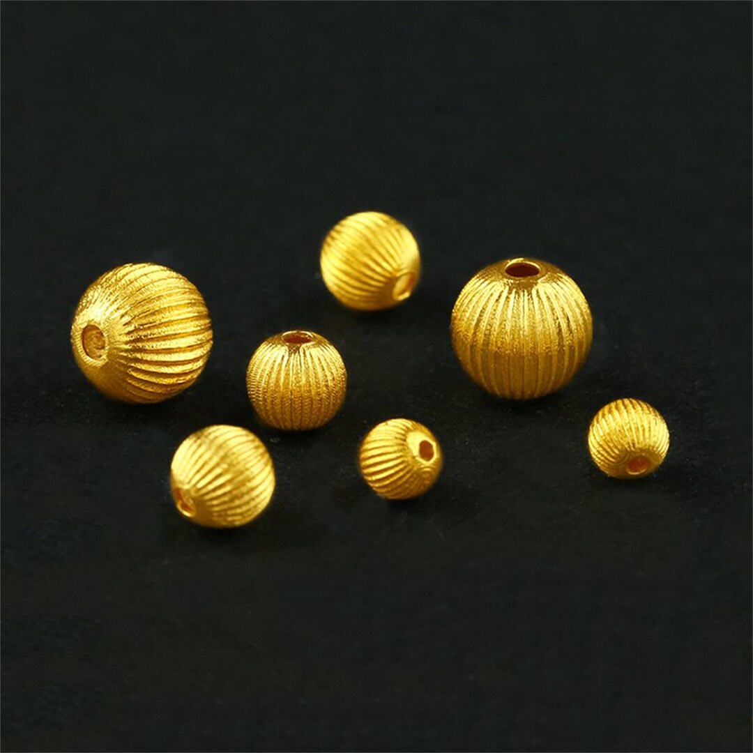 18K Solid Gold Lantern Bead, Corrugated Round Spacer (4mm 5mm) - Etsy