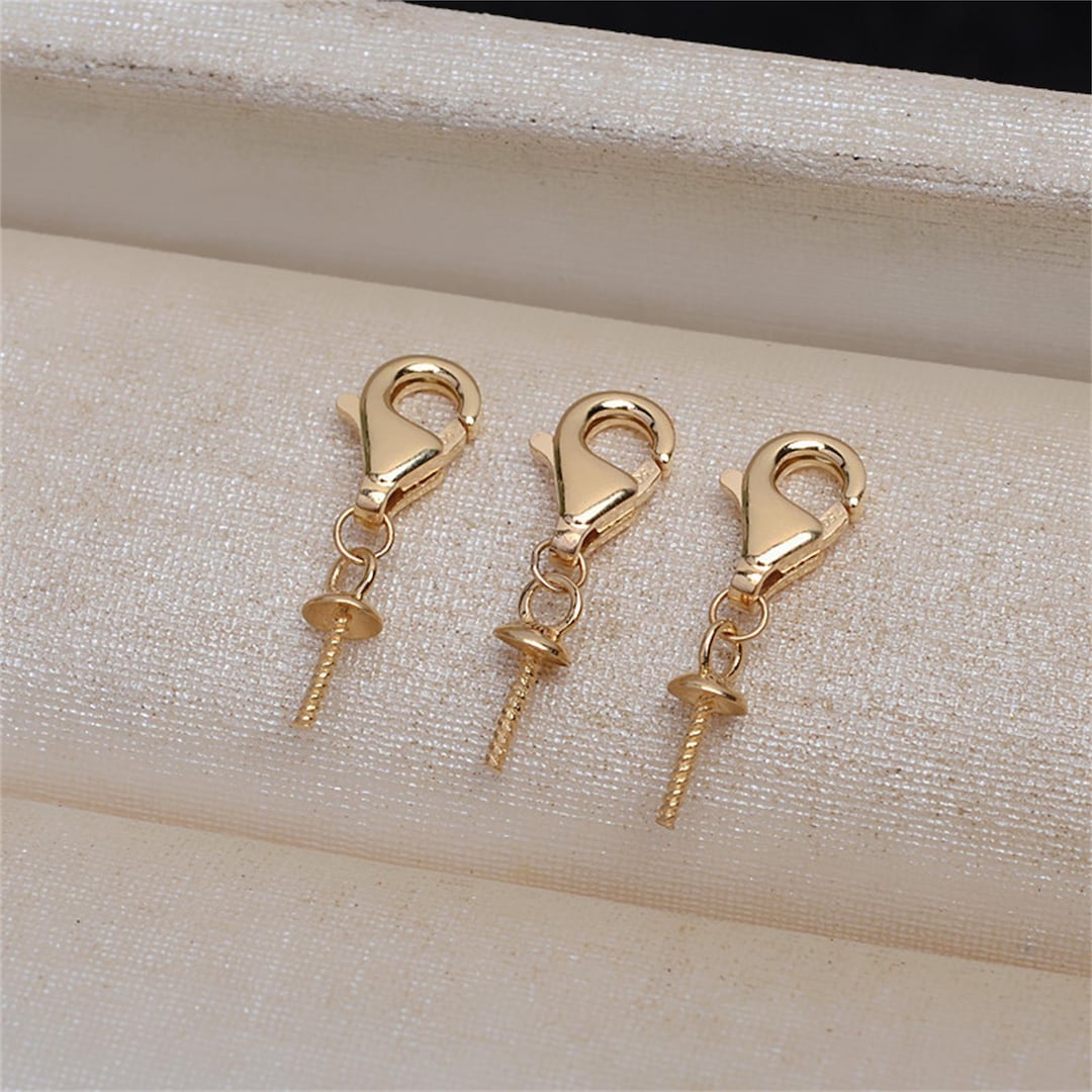 AU750 18K Solid Gold Lobster Clasp With Cup Peg for Half Drilled Pearl ...