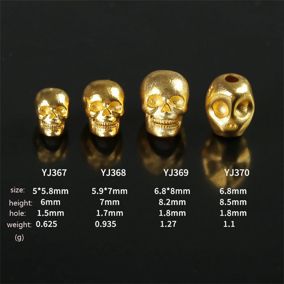 1pc 18K Solid Gold Skull Bead, Solid Gold Skeleton Bead, Punk Bead ...