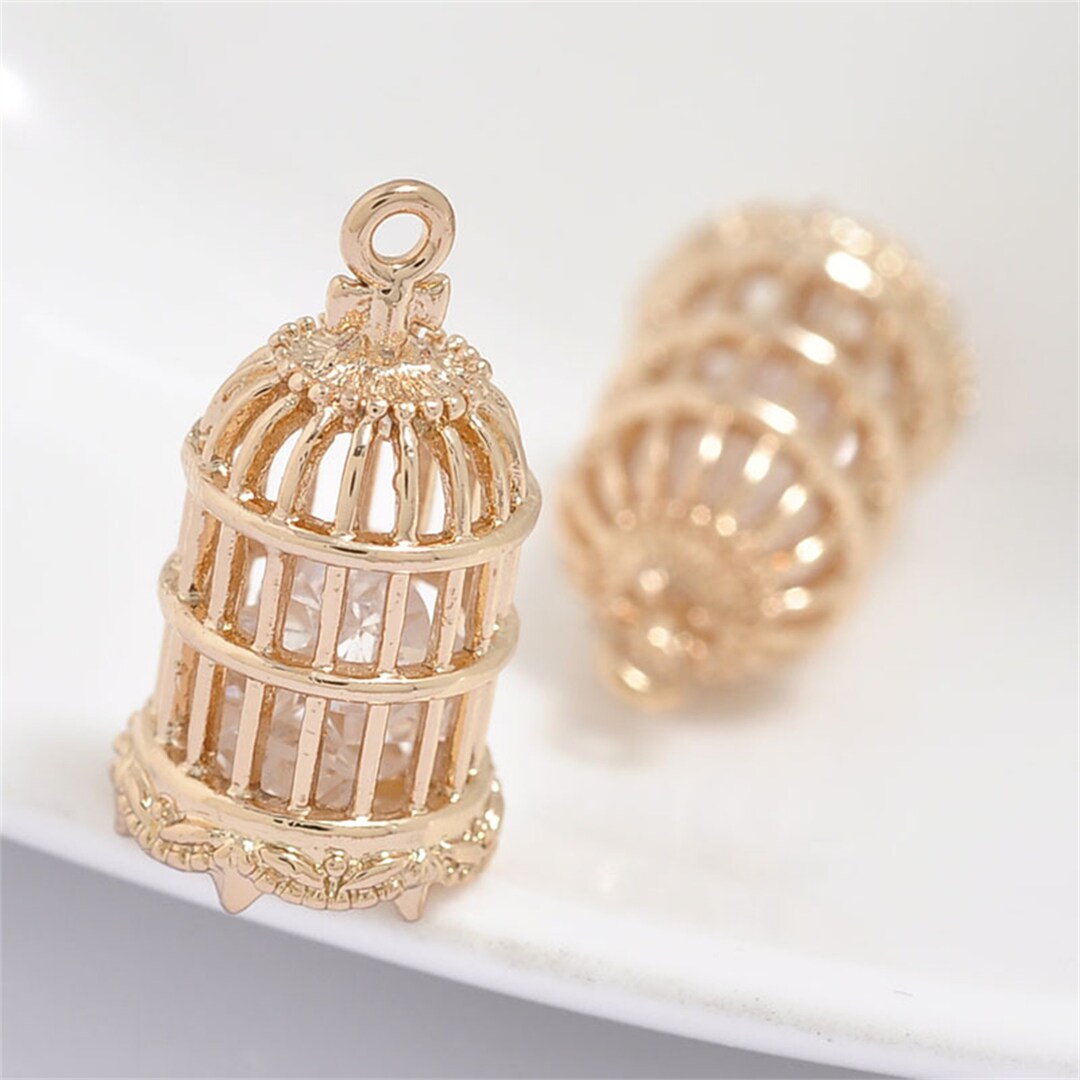 Gold Filled Birdcage Charm With CZ Inside, Gold Bird Cage Pendant ...