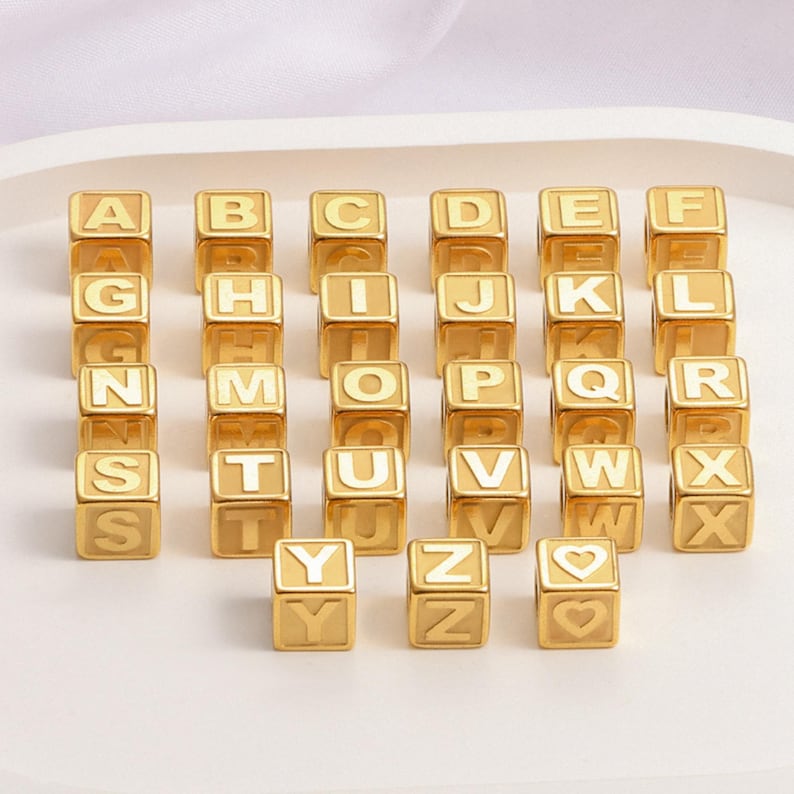 Stainless Steel Alphabet Cube Bead, Letter Block Bead, Initial Letter ...