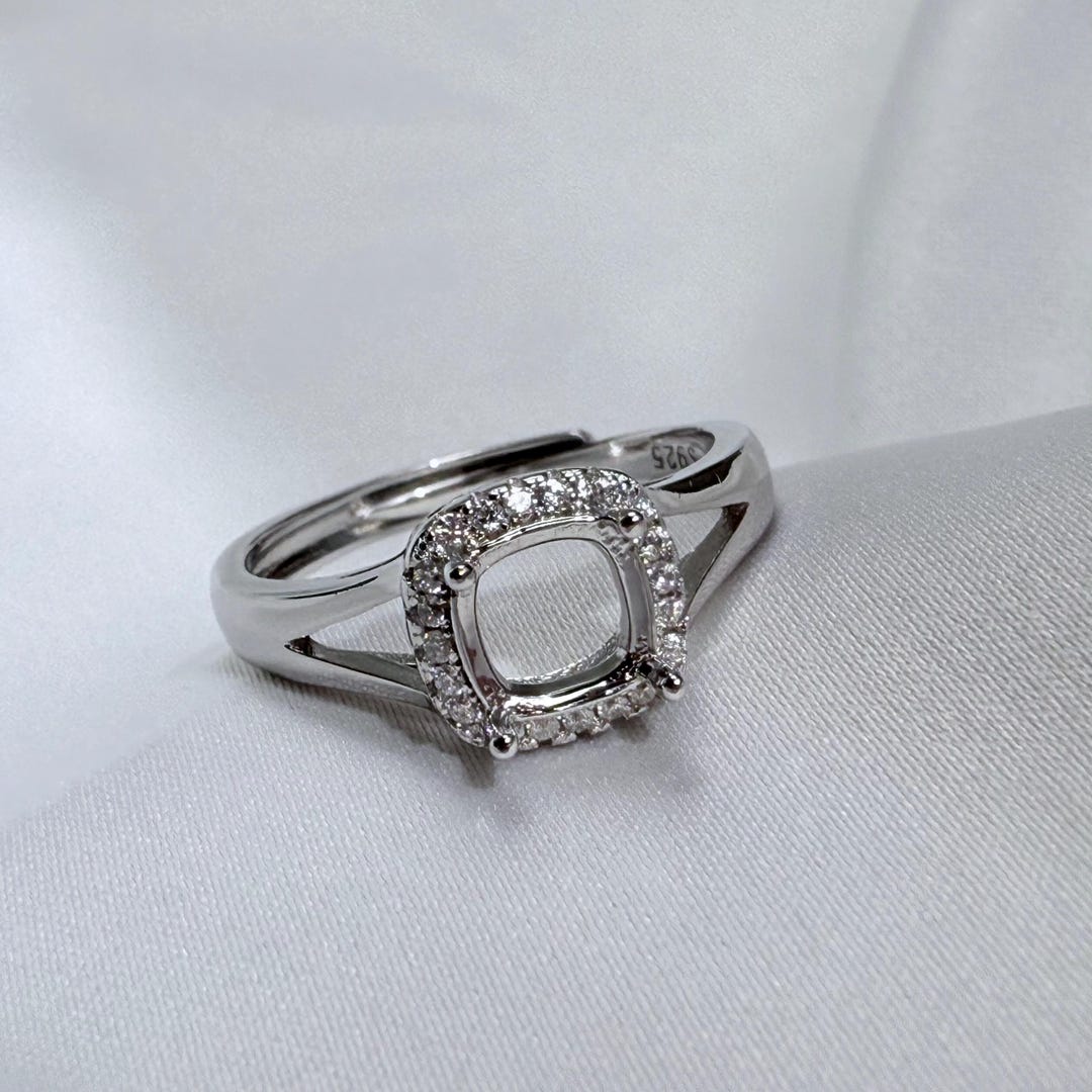Sterling Silver Halo Ring Square Ring Settings, 925 Silver Square Ring ...