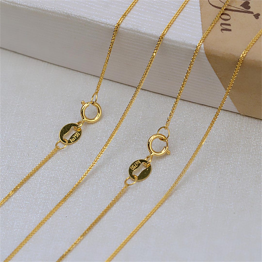 AU750 18K Solid Gold Chopin Chain Necklace, Solid Yellow Gold Wheat ...