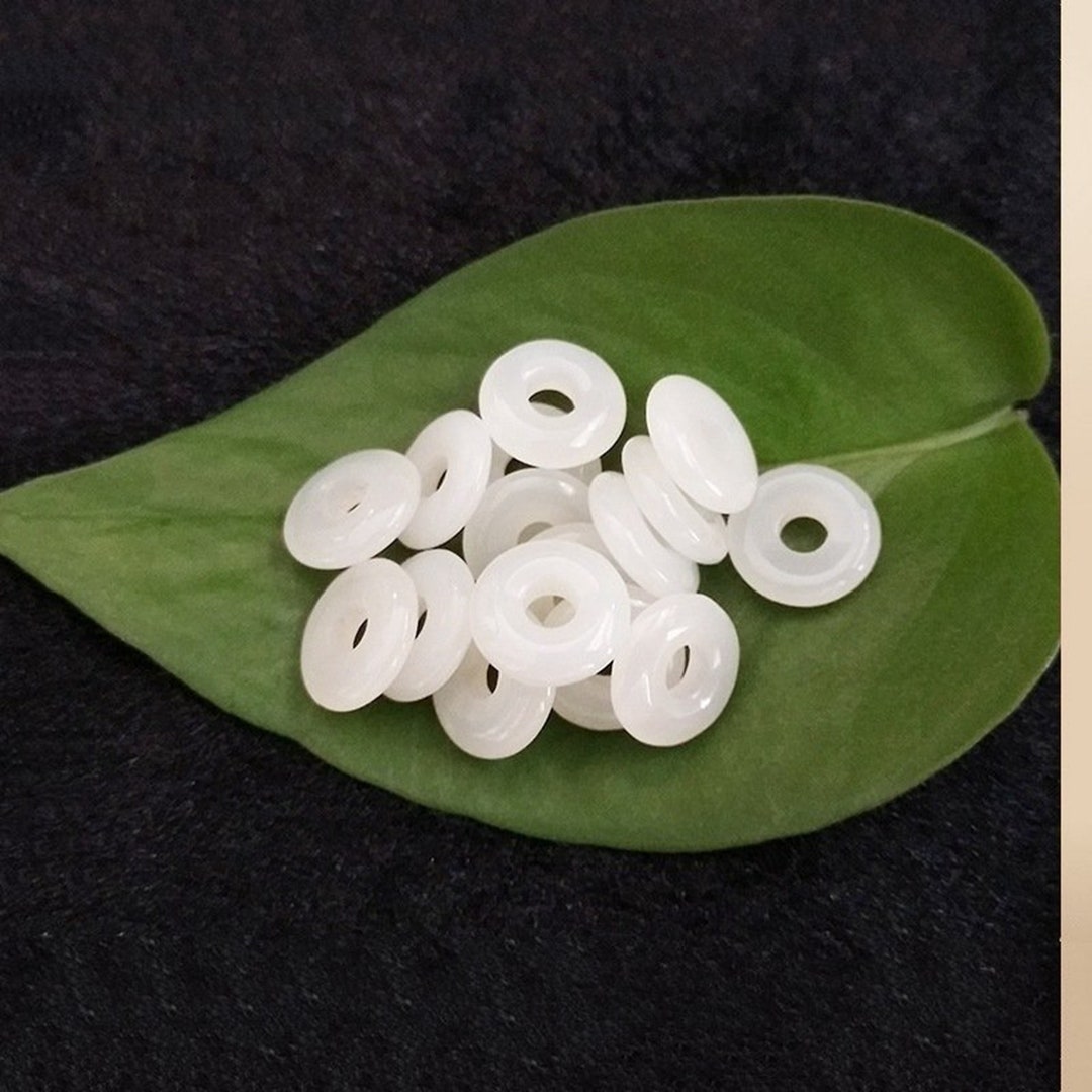 Natural White Jade Donut Pendant Beads, Loose Jade Gemstone for Pendant ...