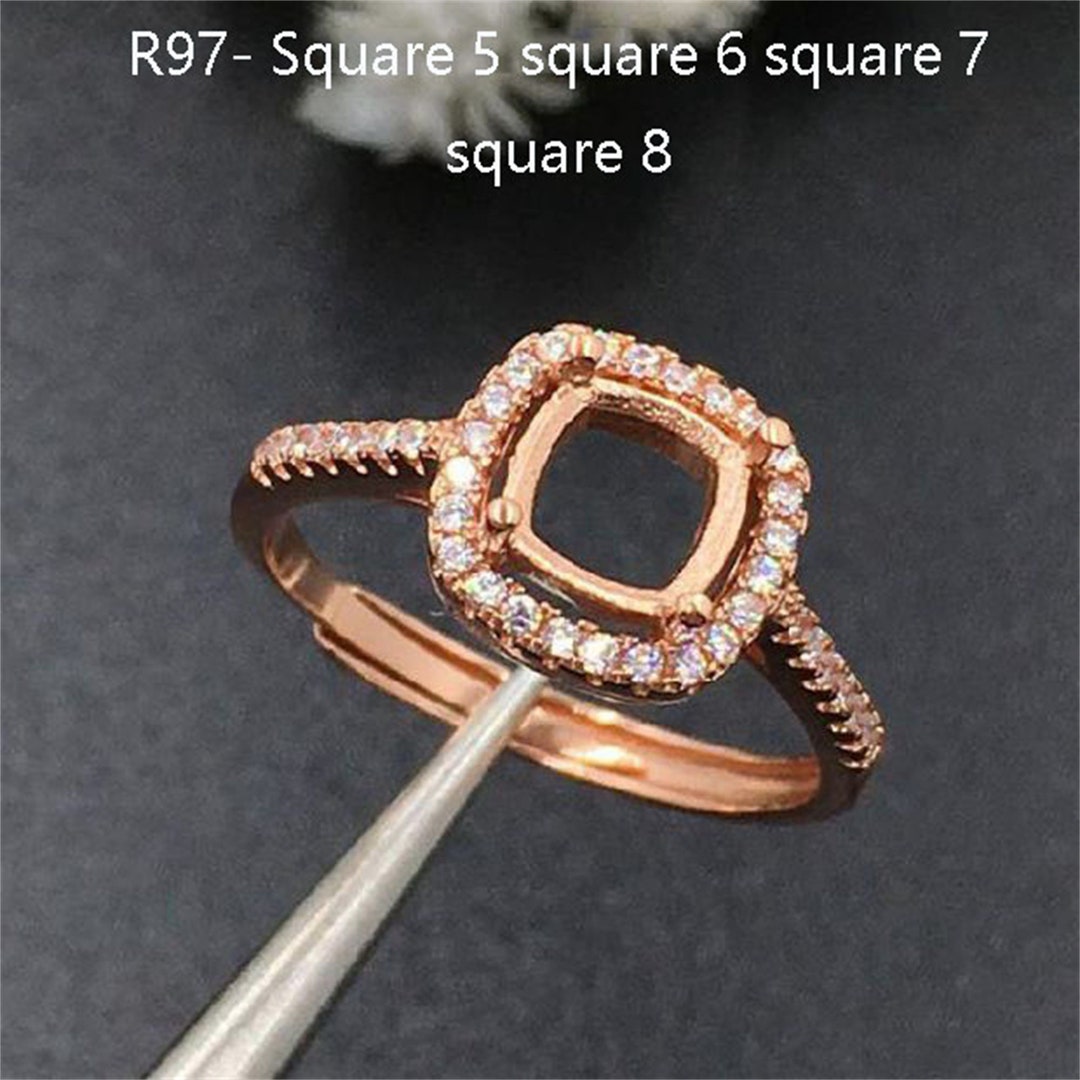 Sterling Silver Halo Ring Square Ring Settings, 925 Silver Square Ring ...
