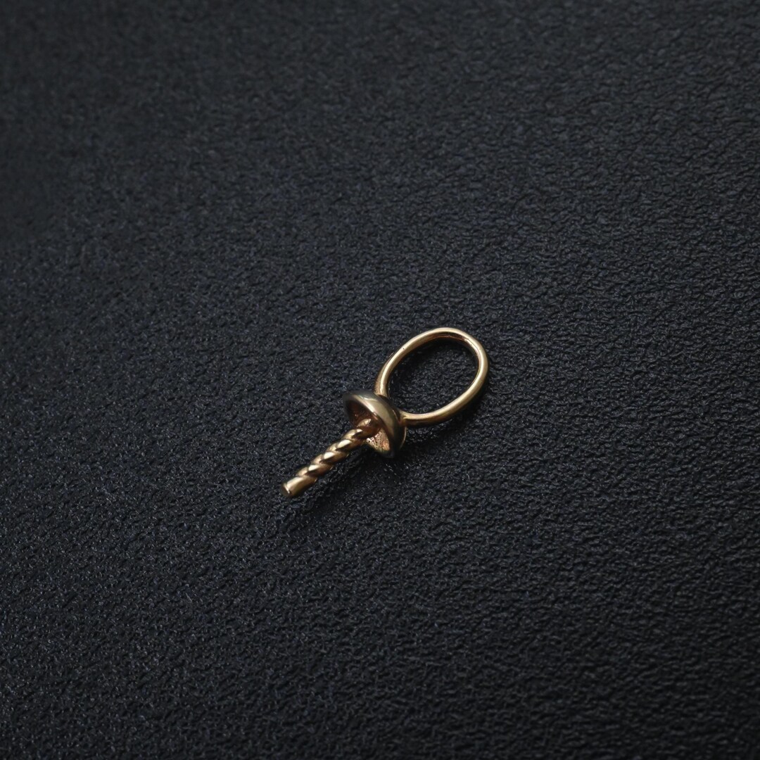 18K Solid Gold Bead Cap W/ Screw Peg Mountings for Half Drilled Pearl ...