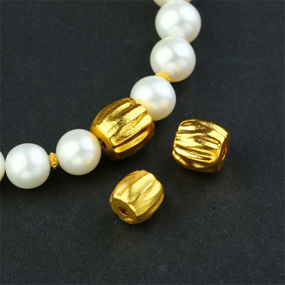 1pc 18K Solid Gold Tube Beads, Solid Gold Corrugated Bead, Geometric ...