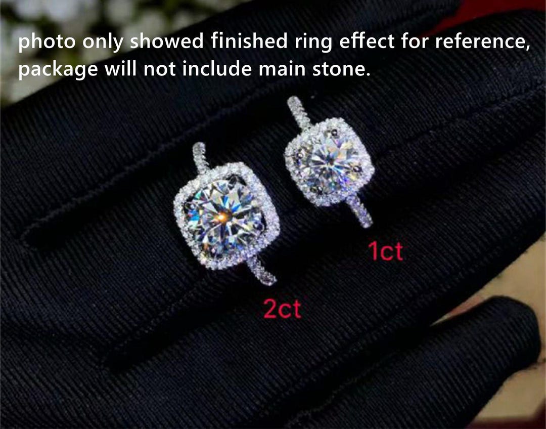 Sterling Silver Square Halo Ring Settings, 925 Silver Round Ring Head ...