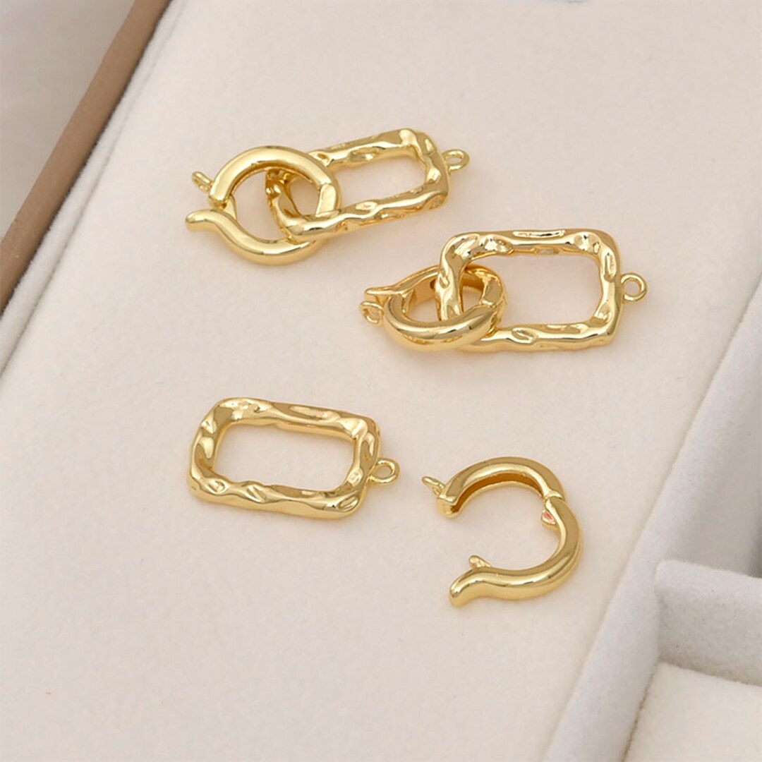 14K Gold Plated Copper Round Push Gate Clasp, Gold Holder Clasp for ...