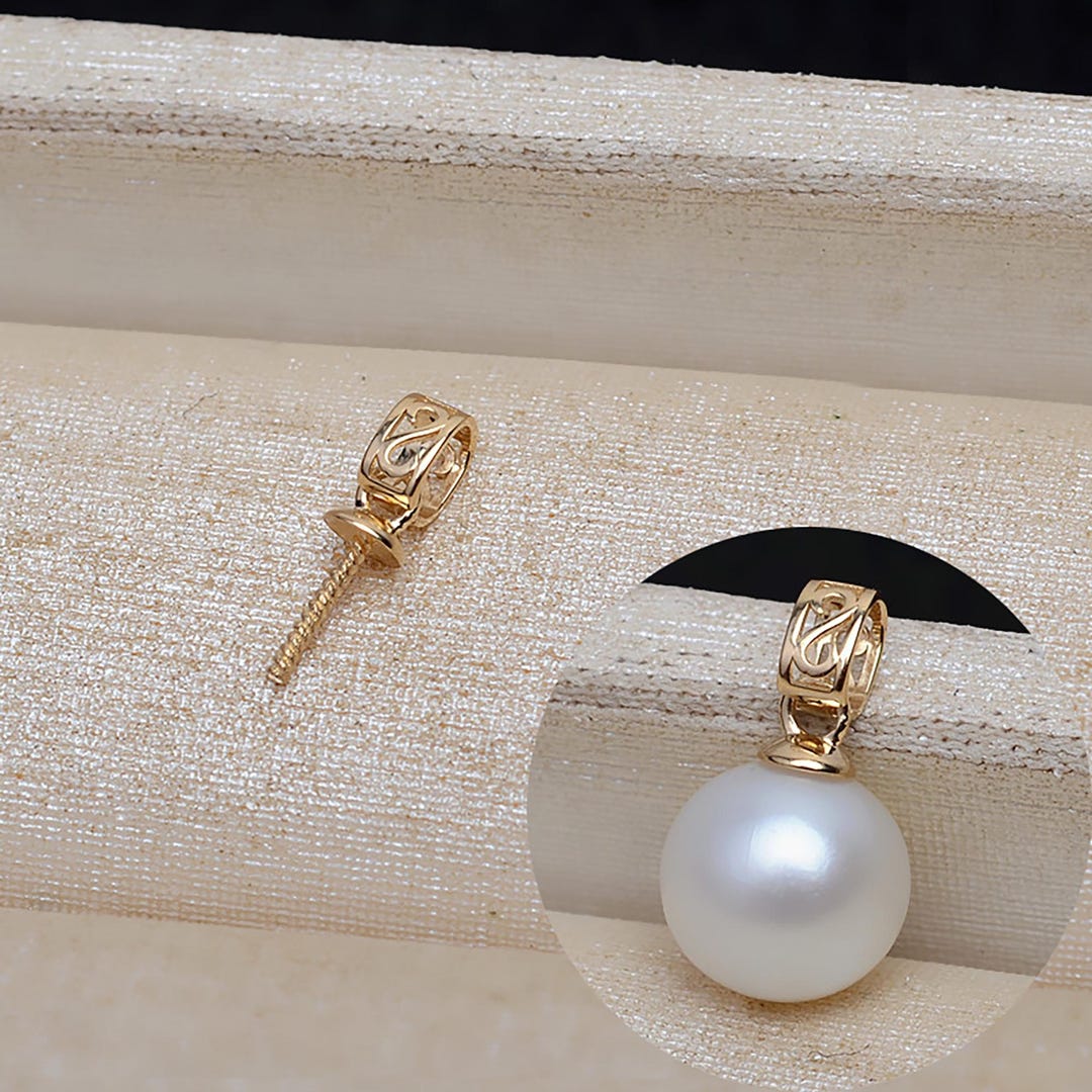 AU750 18K Solid Gold Square Pendant Setting W/ Cup Peg for Half Drilled ...